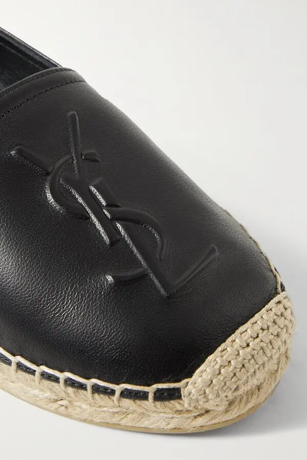 Saint Laurent Cassandre Logo-embossed Leather Espadrilles - Black
