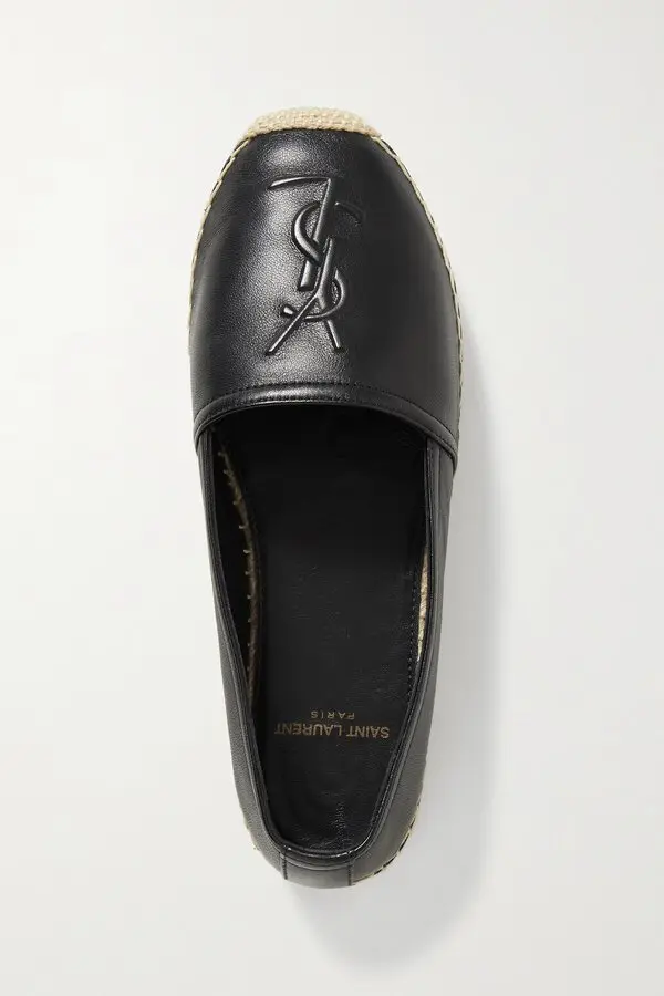 Saint Laurent Cassandre Logo-embossed Leather Espadrilles - Black