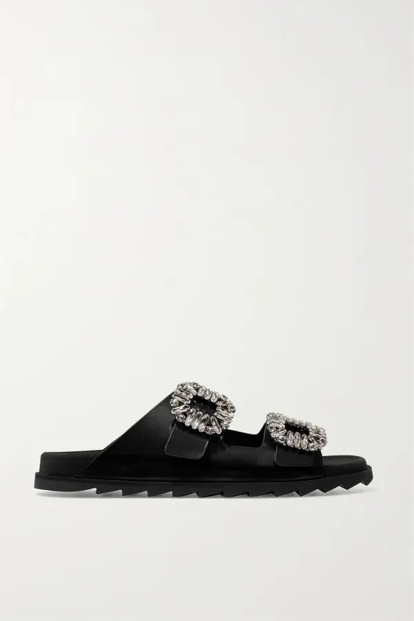 ROGER VIVIER Slidy Viv Crystal-embellished Leather Slides