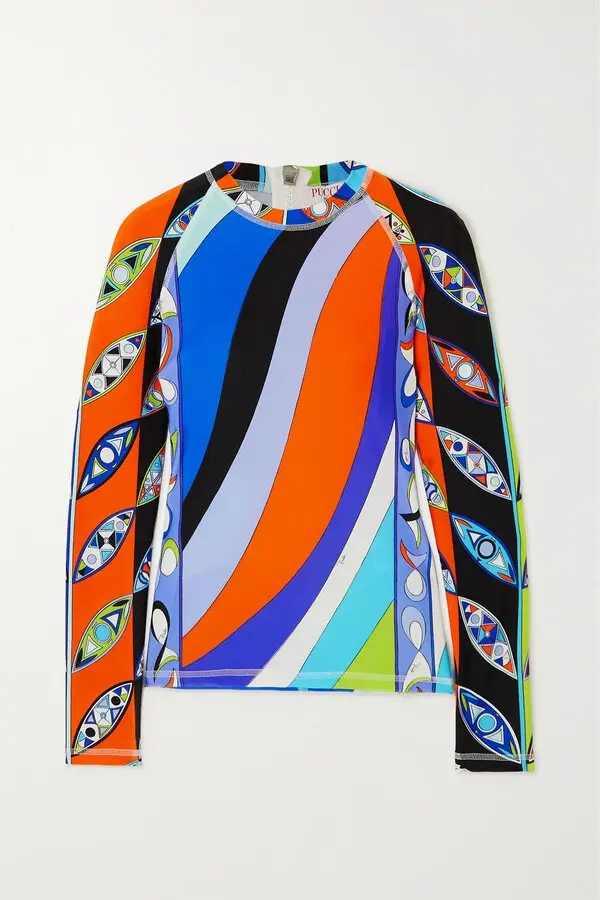 Emilio Pucci Crystal-embellished Printed Stretch-satin Top