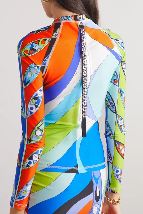 Emilio Pucci Crystal-embellished Printed Stretch-satin Top
