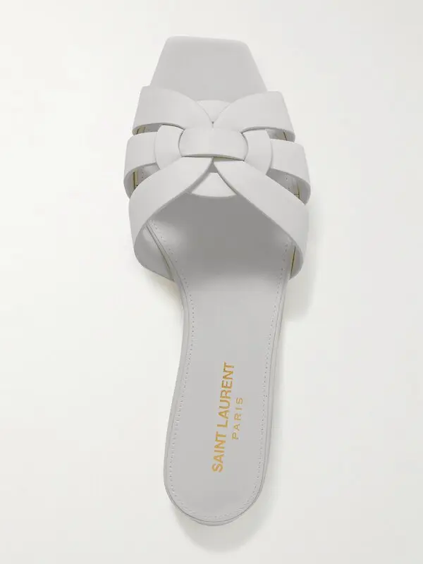 Saint Laurent Tribute Woven Leather Slides - Neutrals