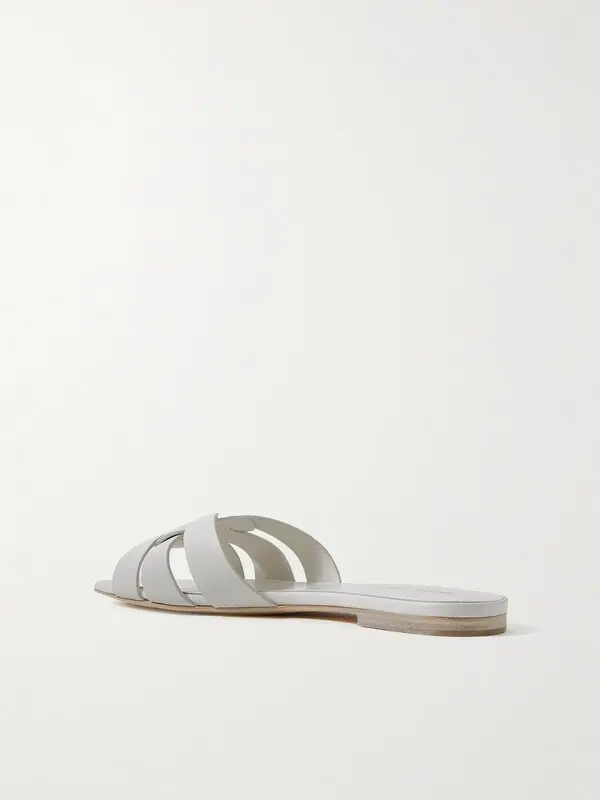 Saint Laurent Tribute Woven Leather Slides - Neutrals