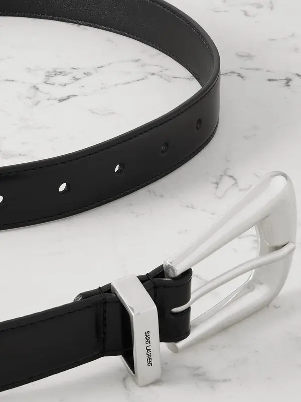 Saint Laurent Leather Belt With Silver-tone Buckle