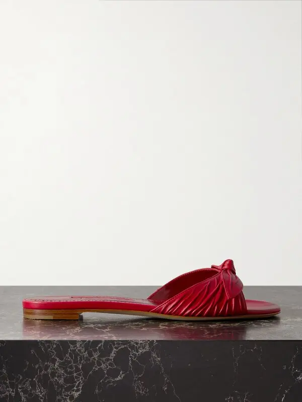 Manolo Blahnik Lolloflat Bow-embellished Leather Sandals - Red
