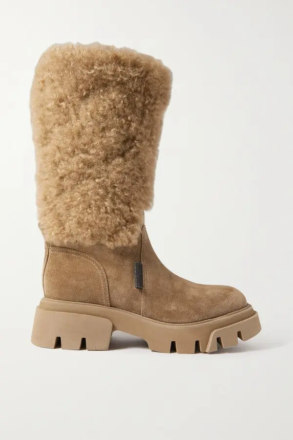 Brunello Cucinelli Shearling And Suede Boots