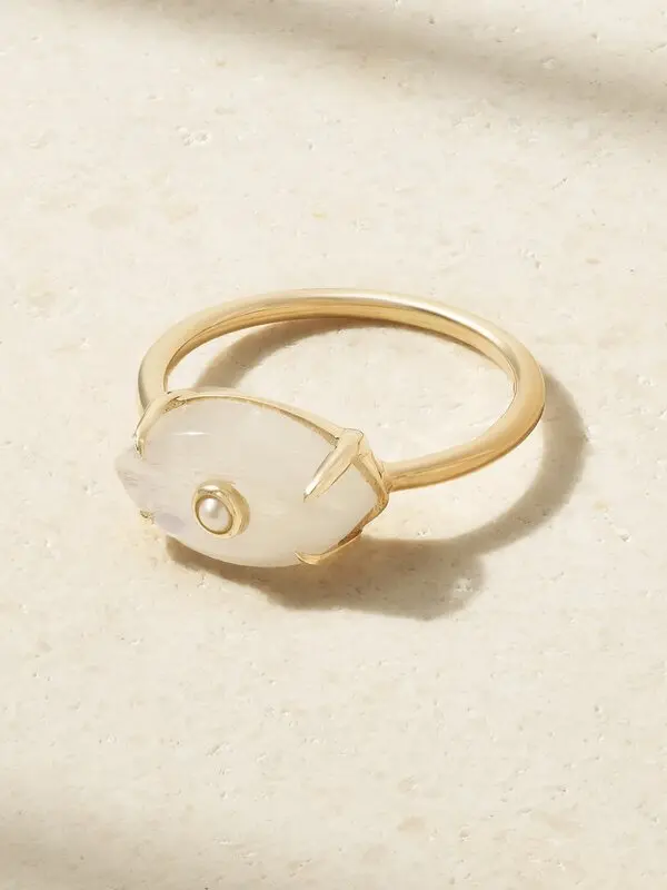 SYDNEY EVAN Evil Eye 14-karat Moonstone And Pearl Ring - Gold