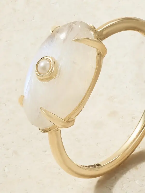 SYDNEY EVAN Evil Eye 14-karat Moonstone And Pearl Ring