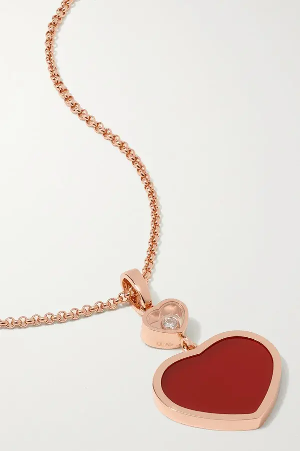 Chopard Happy Hearts Rose Gold, Carnelian And Diamond Necklace - Red