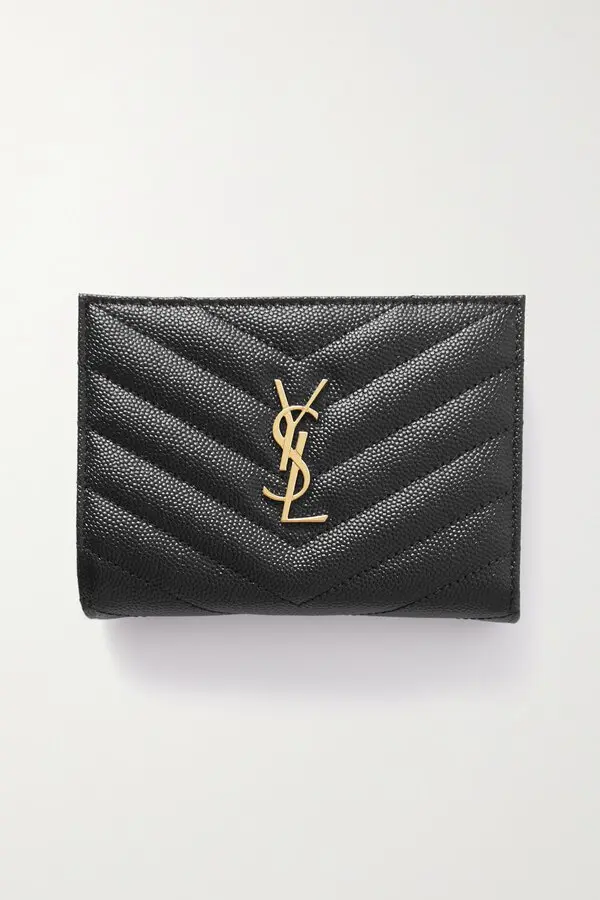 Saint Laurent Cassandre Quilted Textured-leather Wallet - Black