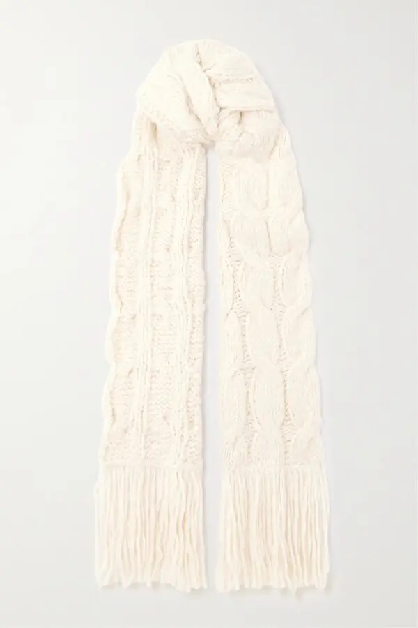 Gabriela Hearst Serena Fringed Cable-knit Cashmere Scarf - Ivory