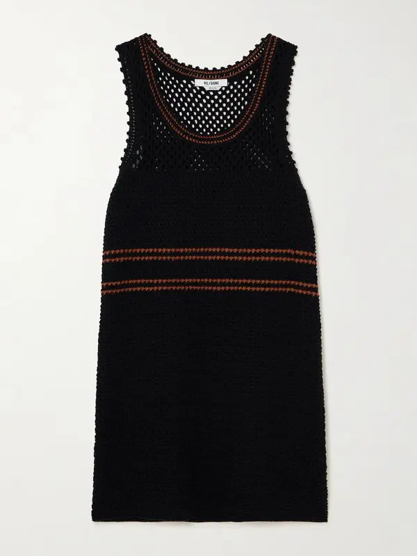 RE/DONE Striped Crocheted Mini Dress - Black