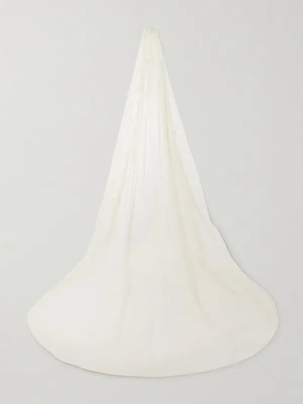 Safiyaa Edith Embellished Tulle Veil - White