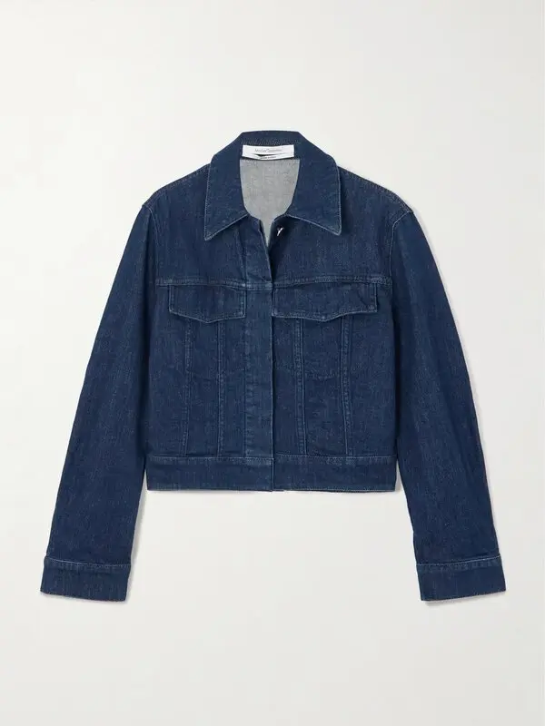 Another Tomorrow Cropped Denim Trucker Jacket