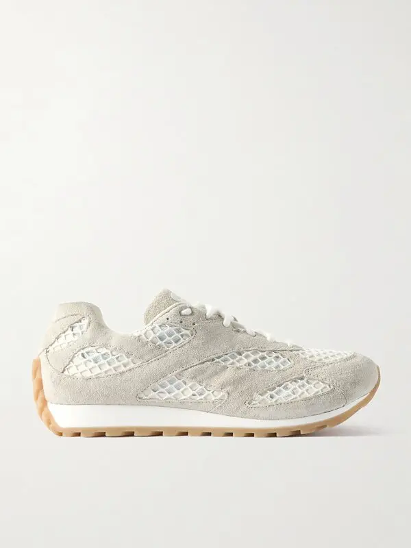 Bottega Veneta Orbit Suede, Leather, Mesh And Fishnet Sneakers - Neutrals