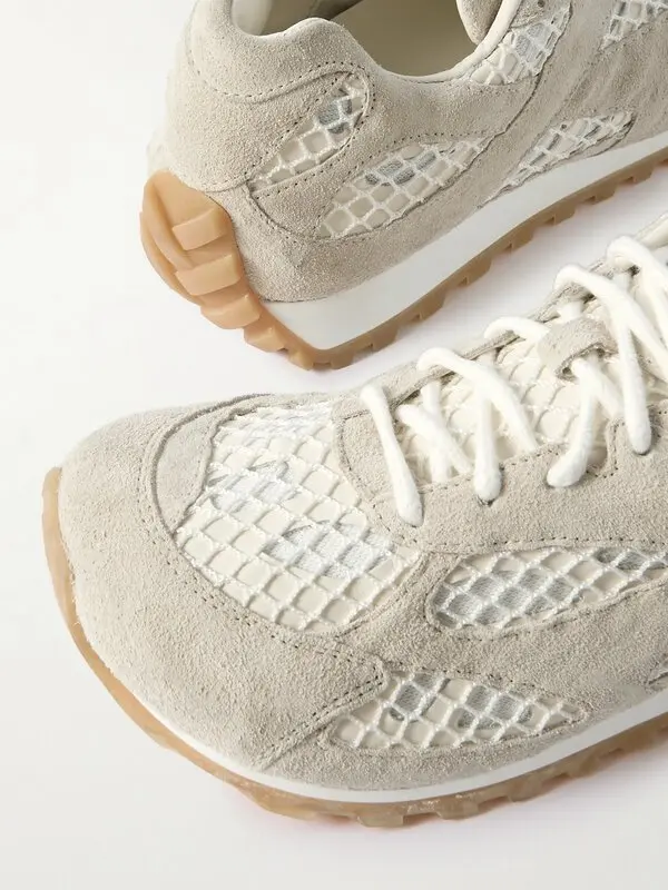 Bottega Veneta Orbit Suede, Leather, Mesh And Fishnet Sneakers - Neutrals