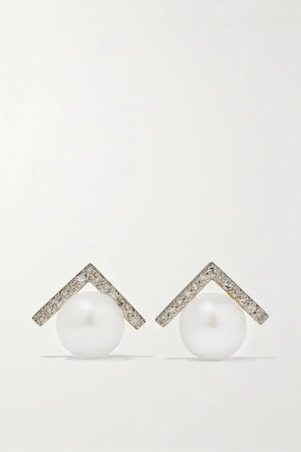 Mateo 14-karat Diamond And Pearl Stud Earrings - Gold