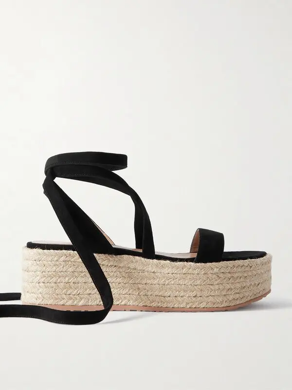 GIANVITO ROSSI Suede Platform Espadrilles - Black