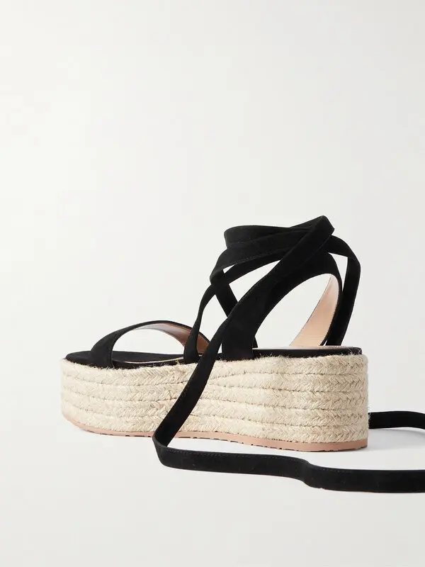 GIANVITO ROSSI Suede Platform Espadrilles - Black