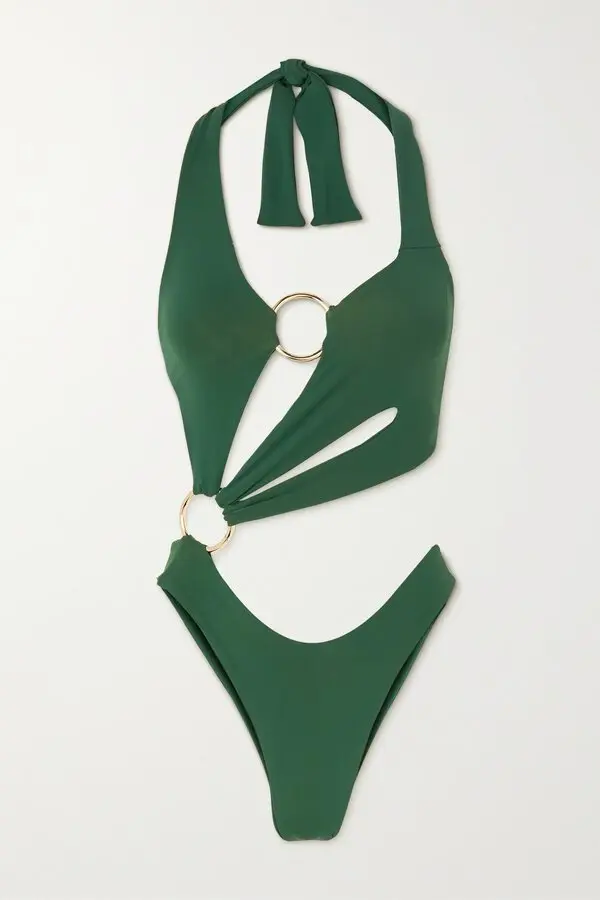 LOUISA BALLOU Cutout Embellished One-piece Swimsuit - Green