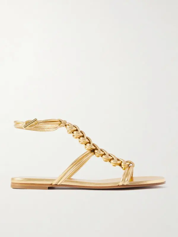 GIANVITO ROSSI Capua Metallic Braided Leather Sandals - Gold