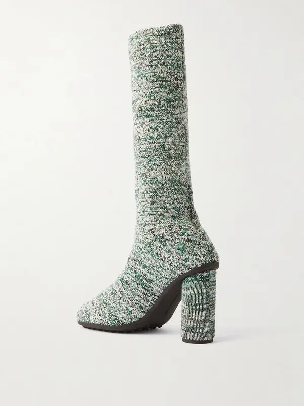 Bottega Veneta Atomic Ribbed-knit Knee Boots - Green