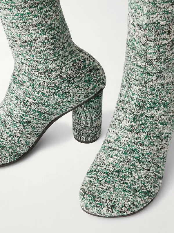 Bottega Veneta Atomic Ribbed-knit Knee Boots - Green