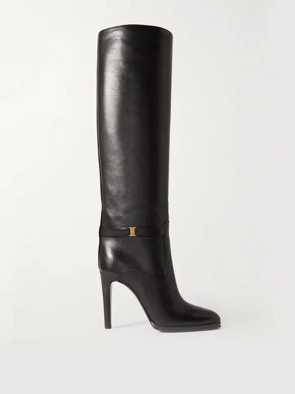 Saint Laurent Diane Logo-embellished Leather Knee Boots