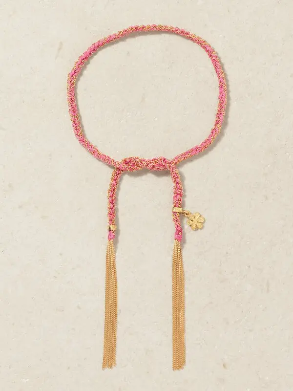 Carolina Bucci 18-karat And Silk Bracelet With Flower Charm - Gold