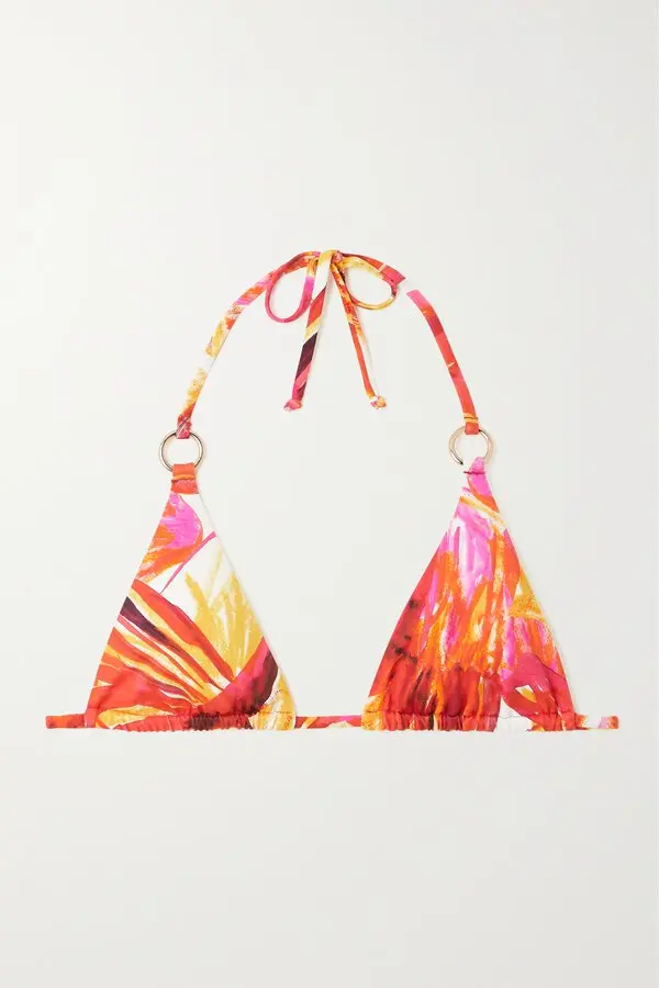 LOUISA BALLOU Embellished Printed Triangle Bikini Top - Red