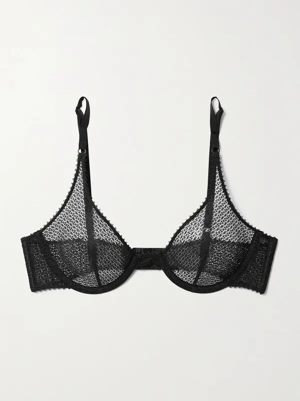 Kiki De Montparnasse Crocheted Lace And Mesh Underwired Soft-cup Bra - Black