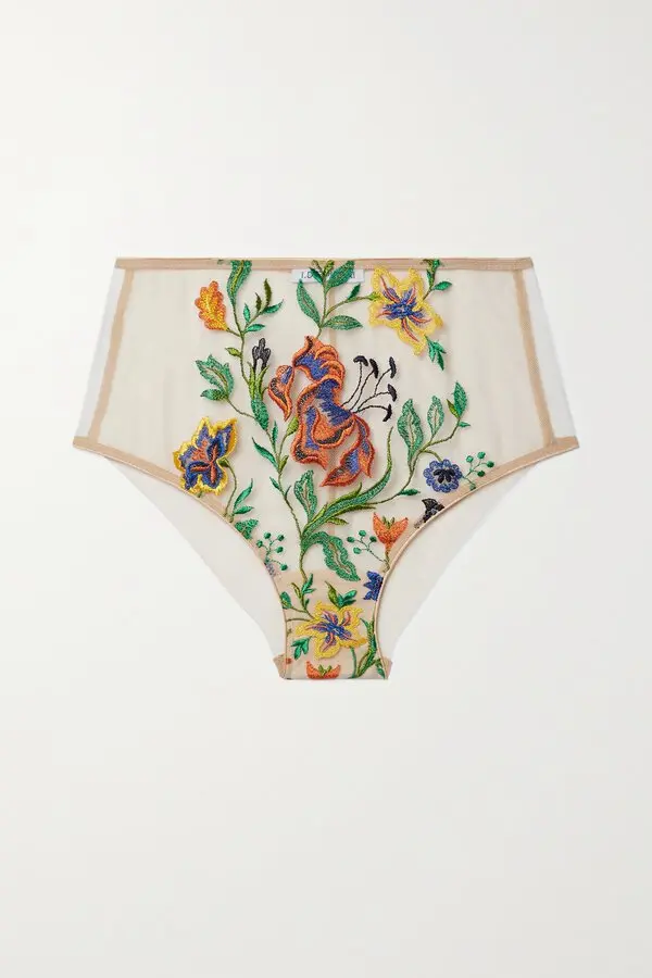 I.D. Sarrieri Energy Flowers Embroidered Tulle Briefs - Neutrals
