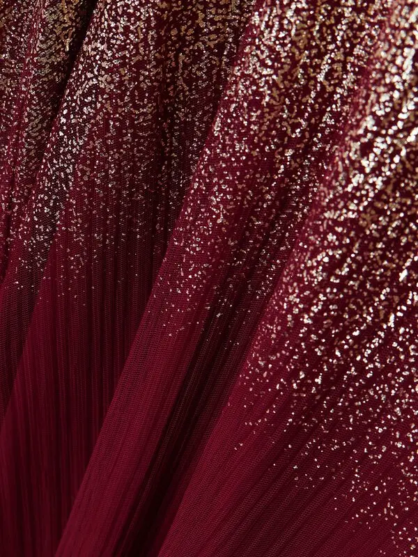 DIMA AYAD Metallic Plissé-tulle Gown And Cape Set - Burgundy