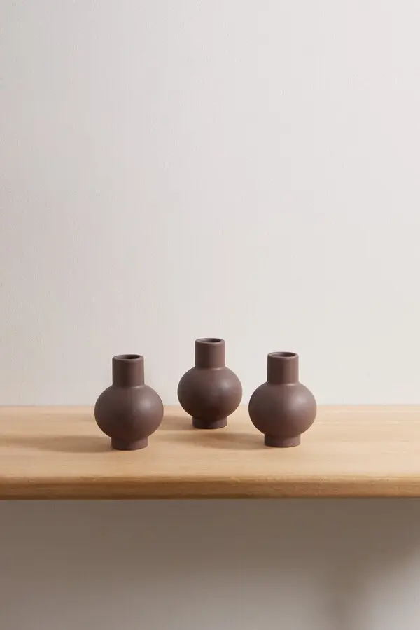 RAAWII Strøm Set Of Three Mini Earthenware Vases - Brown