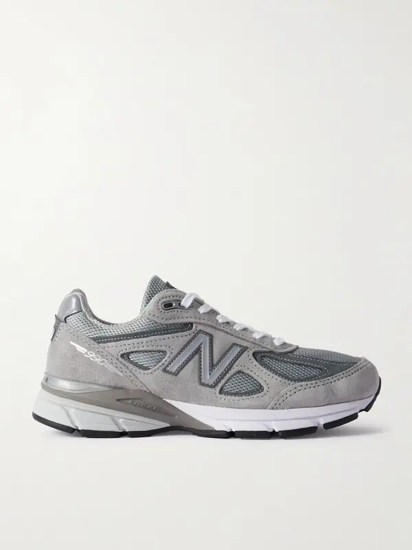 NEW BALANCE 990v4 Leather-trimmed Suede And Mesh Sneakers - Gray