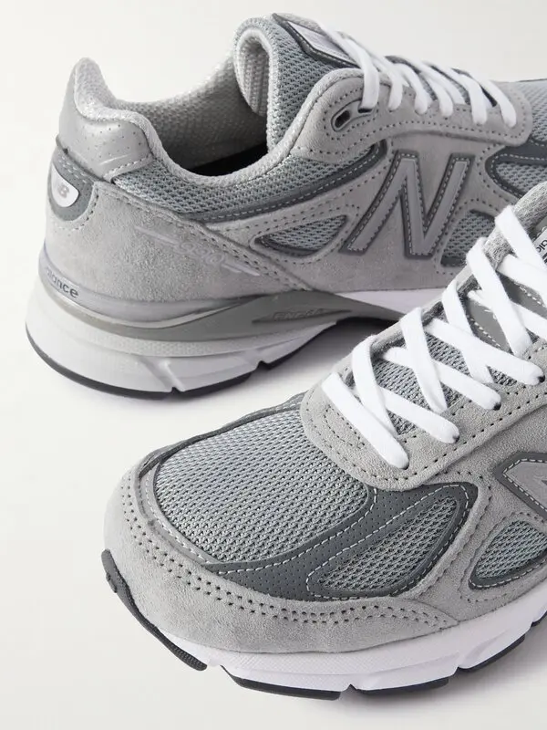 NEW BALANCE 990v4 Leather-trimmed Suede And Mesh Sneakers - Gray