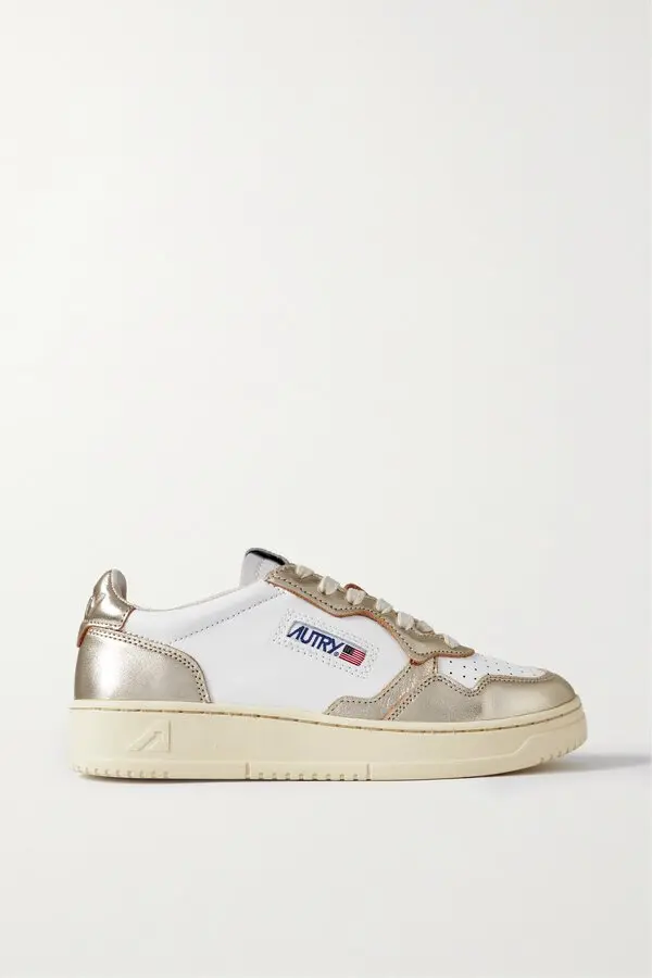 AUTRY Medalist Low Metallic Leather Sneakers - Gold