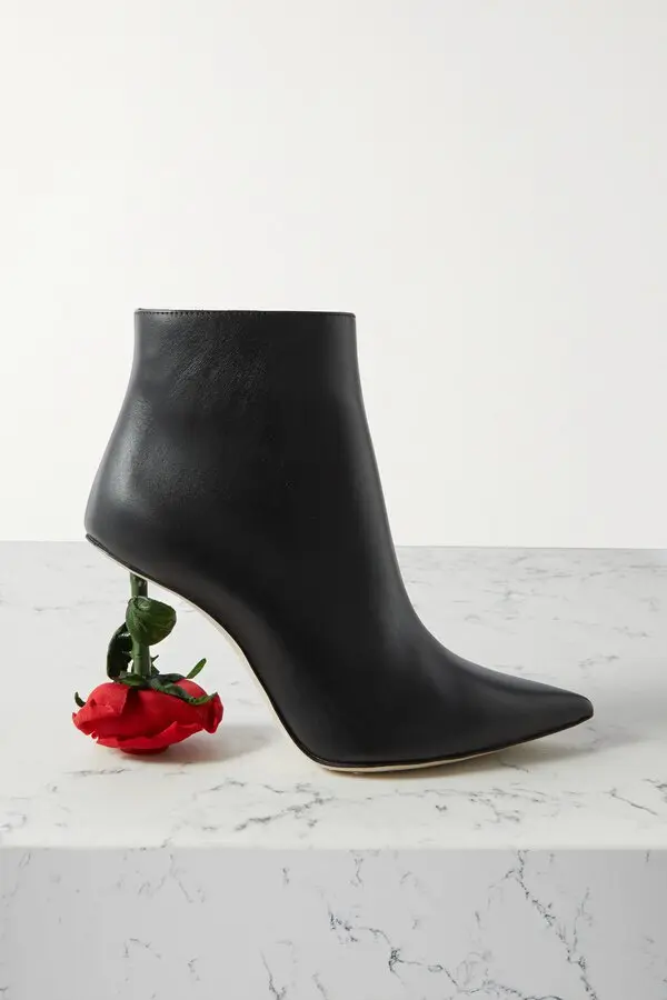 Loewe Rose Embellished Leather Ankle Boots