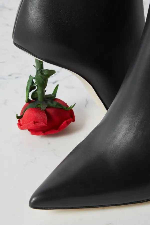 Loewe Rose Embellished Leather Ankle Boots