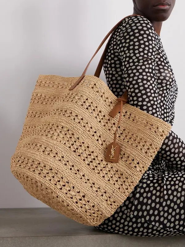 Saint Laurent Panier Medium Leather-trimmed Raffia Tote