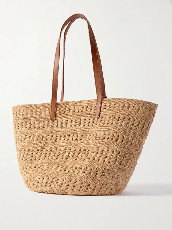 Saint Laurent Panier Medium Leather-trimmed Raffia Tote