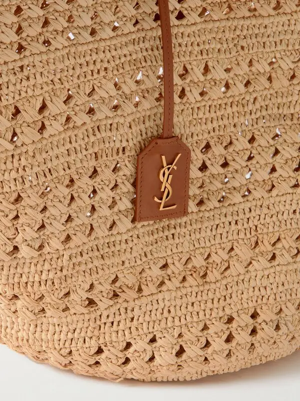 Saint Laurent Panier Medium Leather-trimmed Raffia Tote
