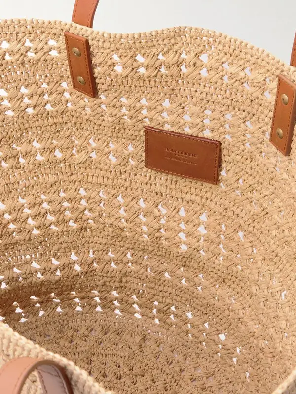 Saint Laurent Panier Medium Leather-trimmed Raffia Tote