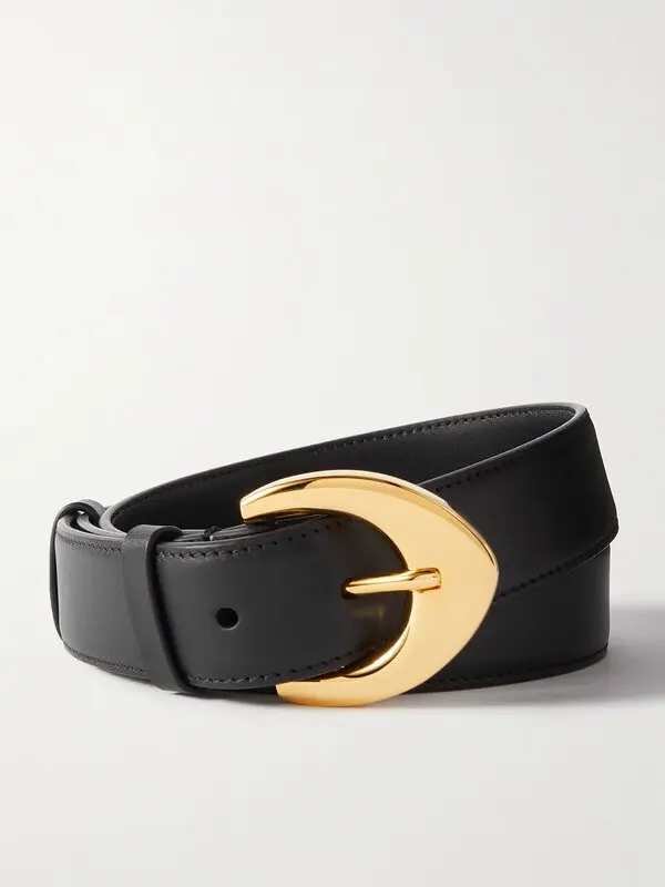 THE ROW Arrow Leather Waist Belt With Gold-tone Buckle - Black