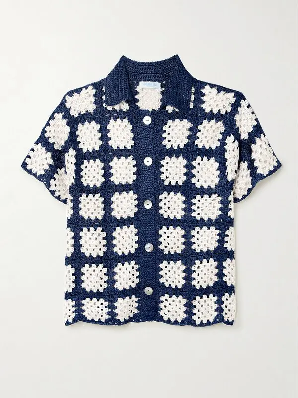 Calle Del Mar Checked Crocheted Cardigan - Blue