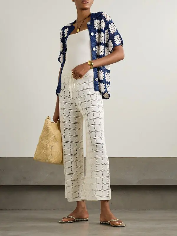 Calle Del Mar Checked Crocheted Cardigan