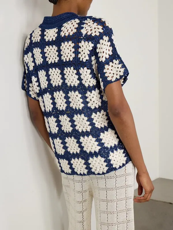 Calle Del Mar Checked Crocheted Cardigan
