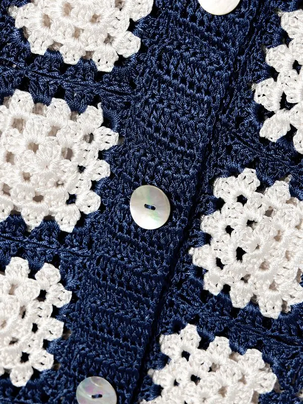 Calle Del Mar Checked Crocheted Cardigan