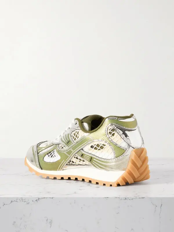 Bottega Veneta Orbit Metallic Rubber, Mesh And Fishnet Sneakers - Neutrals