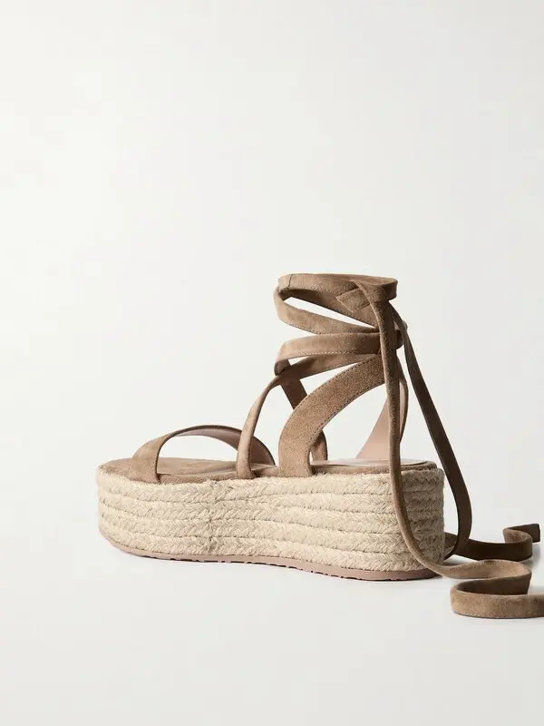 GIANVITO ROSSI Suede And Raffia Platform Espadrilles - Brown